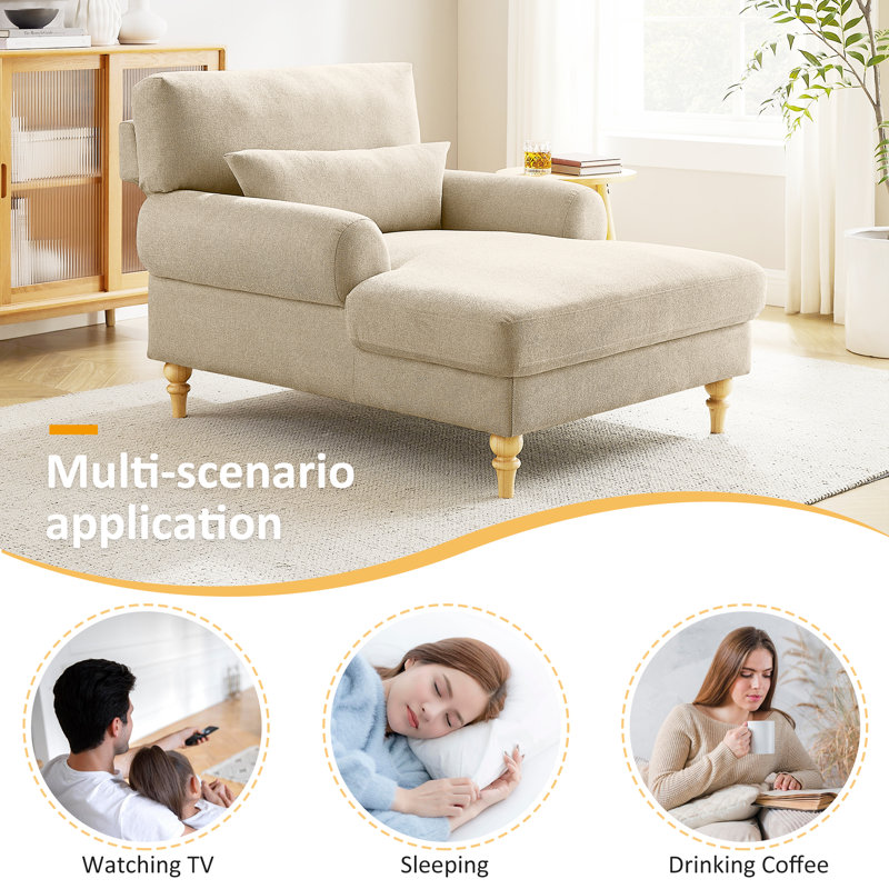 Davene Upholstered Chaise Lounge with Adjustable Backrest White Polyester Blend Light Brown